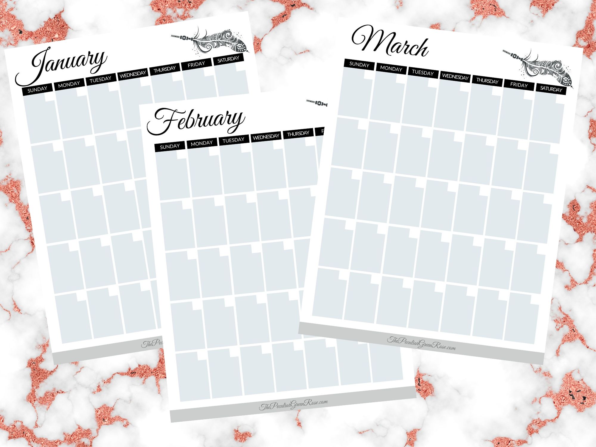Free Cute Blank Calendar - The Peculiar Green Rose
