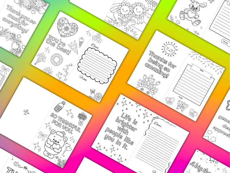 20 Free Foldable Printable Thank You Cards to Color PDF - The Peculiar ...