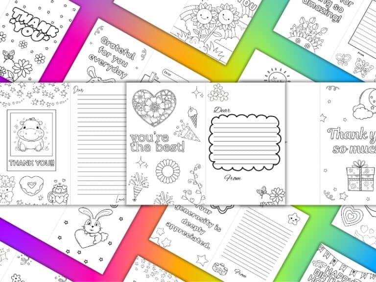 20 Free Foldable Printable Thank You Cards to Color PDF - The Peculiar ...