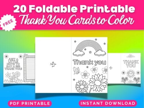 20 Free Foldable Printable Thank You Cards to Color PDF - The Peculiar ...