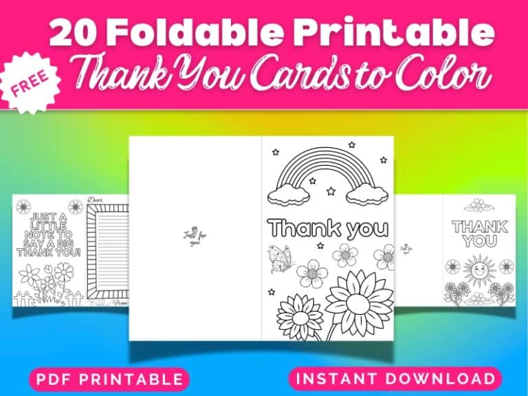 20 Free Foldable Printable Thank You Cards to Color PDF - The Peculiar ...